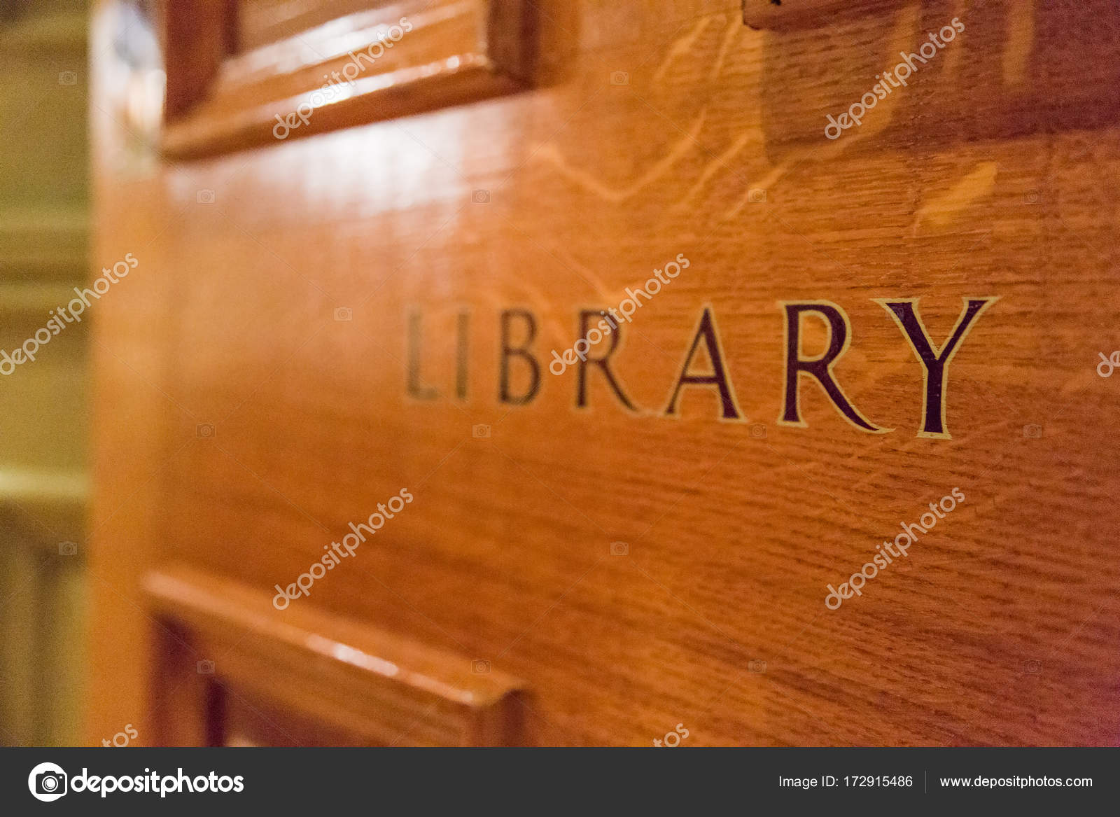 Old Classical Library Entrance Exit Sign Wooden Door Stock Photo by ...