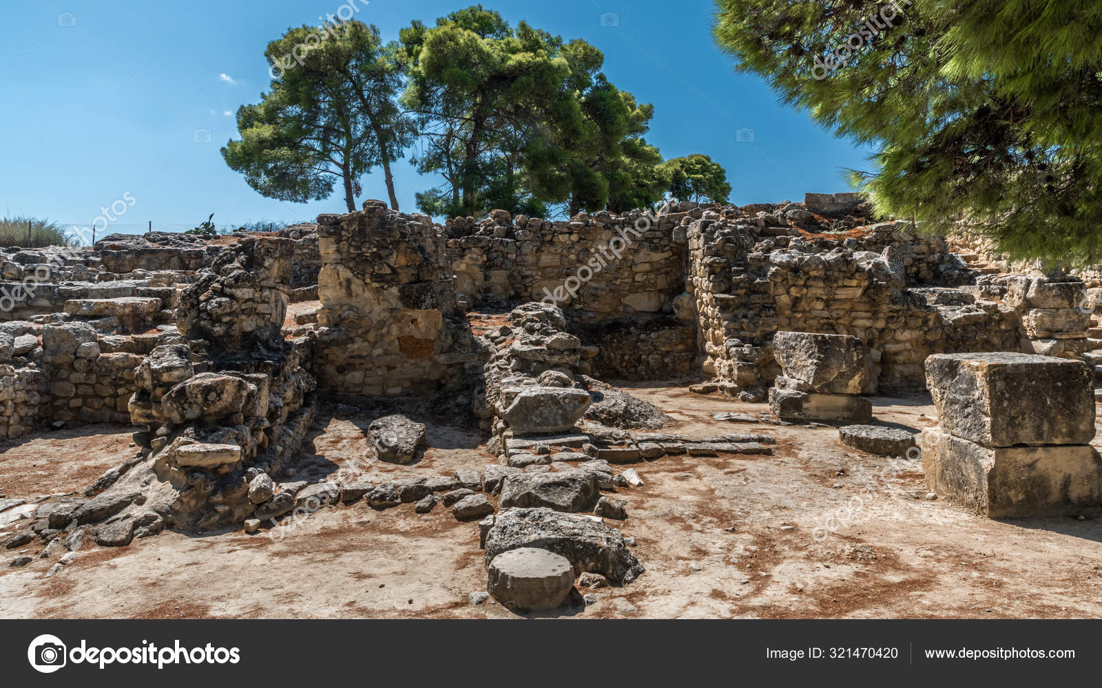 Pine Trees Ancient Greek Ruins Central Part Island Crete ⬇ Stock Photo ...