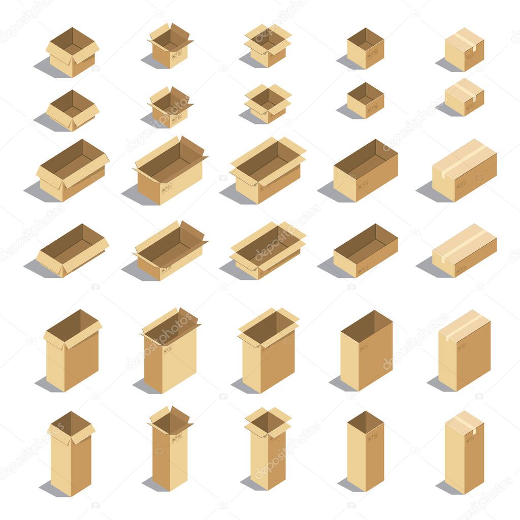 Diferentes iconos isométricos de vectores de cajas servicio de ...