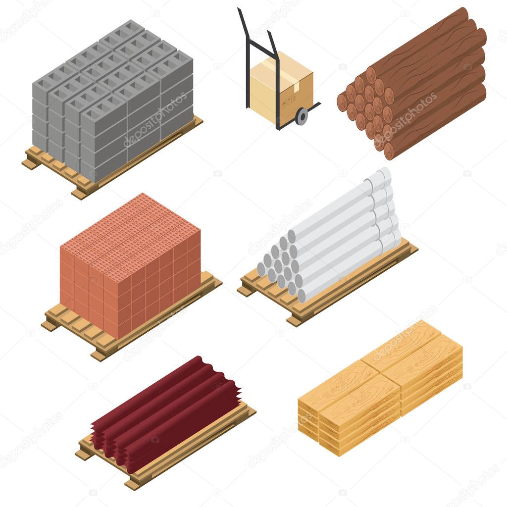 Materiales De Construcción Conjunto De Iconos Isométricos Productos De