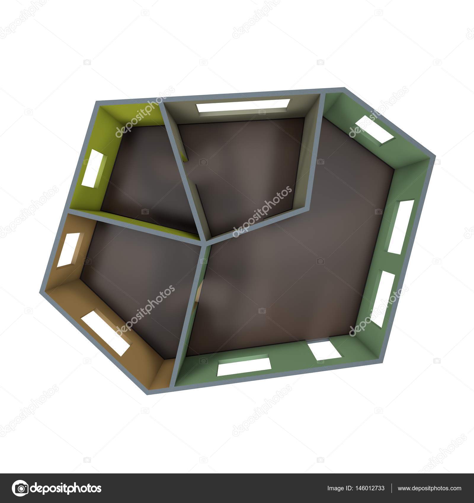 Empty room plan.Isolated on white background.3D rendering illustration ...