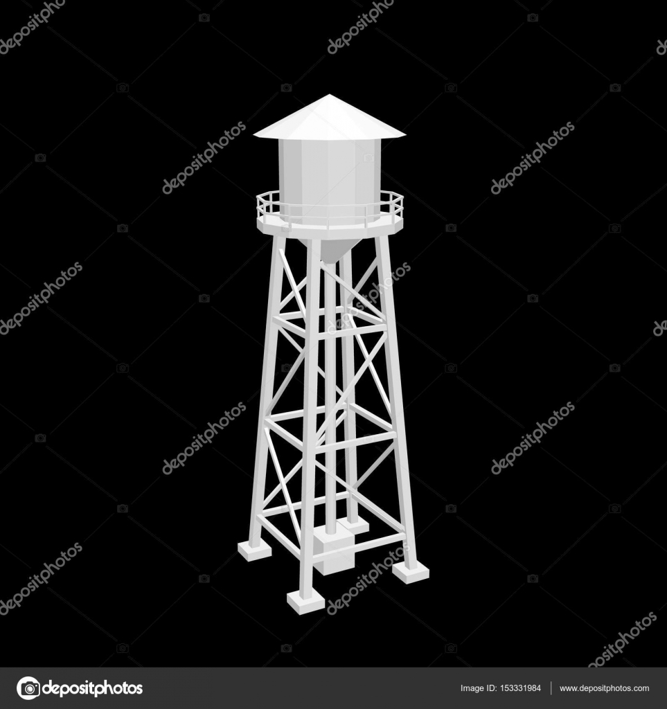 Water tower.Isolated on black background. Vector illustration. Stock ...