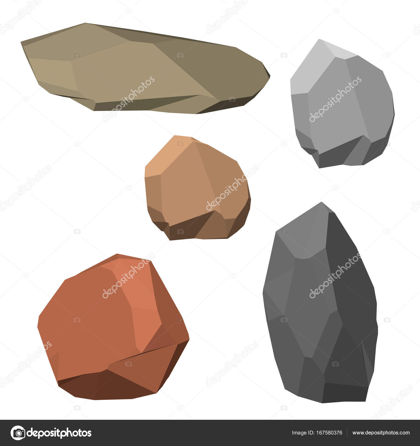 Polygonal stone set. Isolated on white background. 3d Vector ill Stock ...
