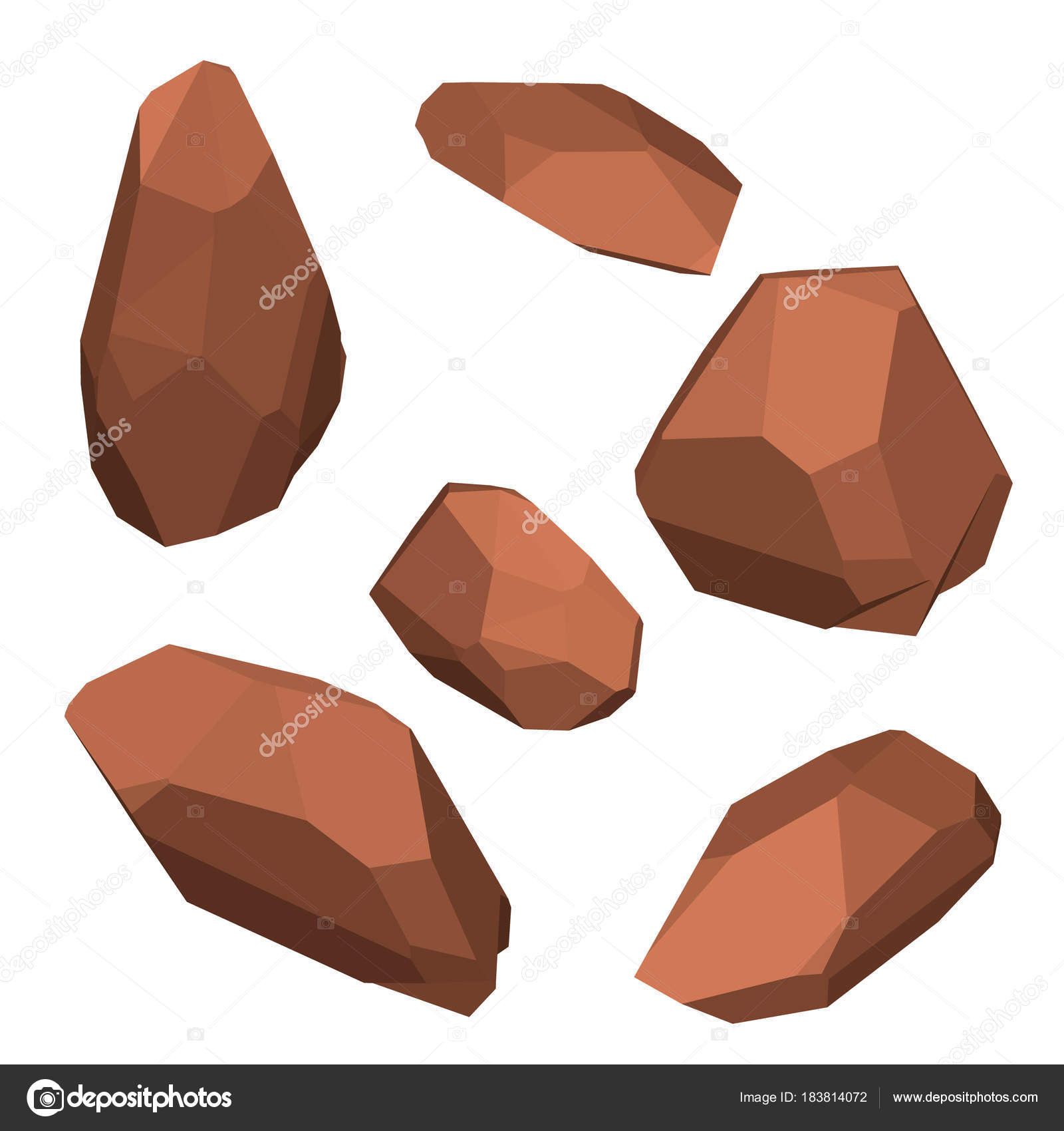 Polygonal stone set. Isolated on white background. Isometric vie Stock ...