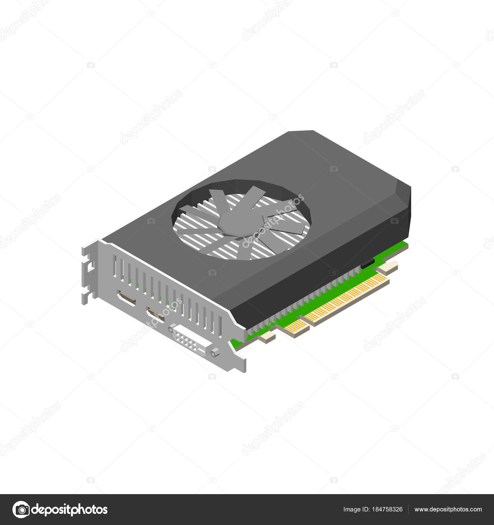 Video graphic card,GPU. Isolated on white background. Vector ill Stock ...