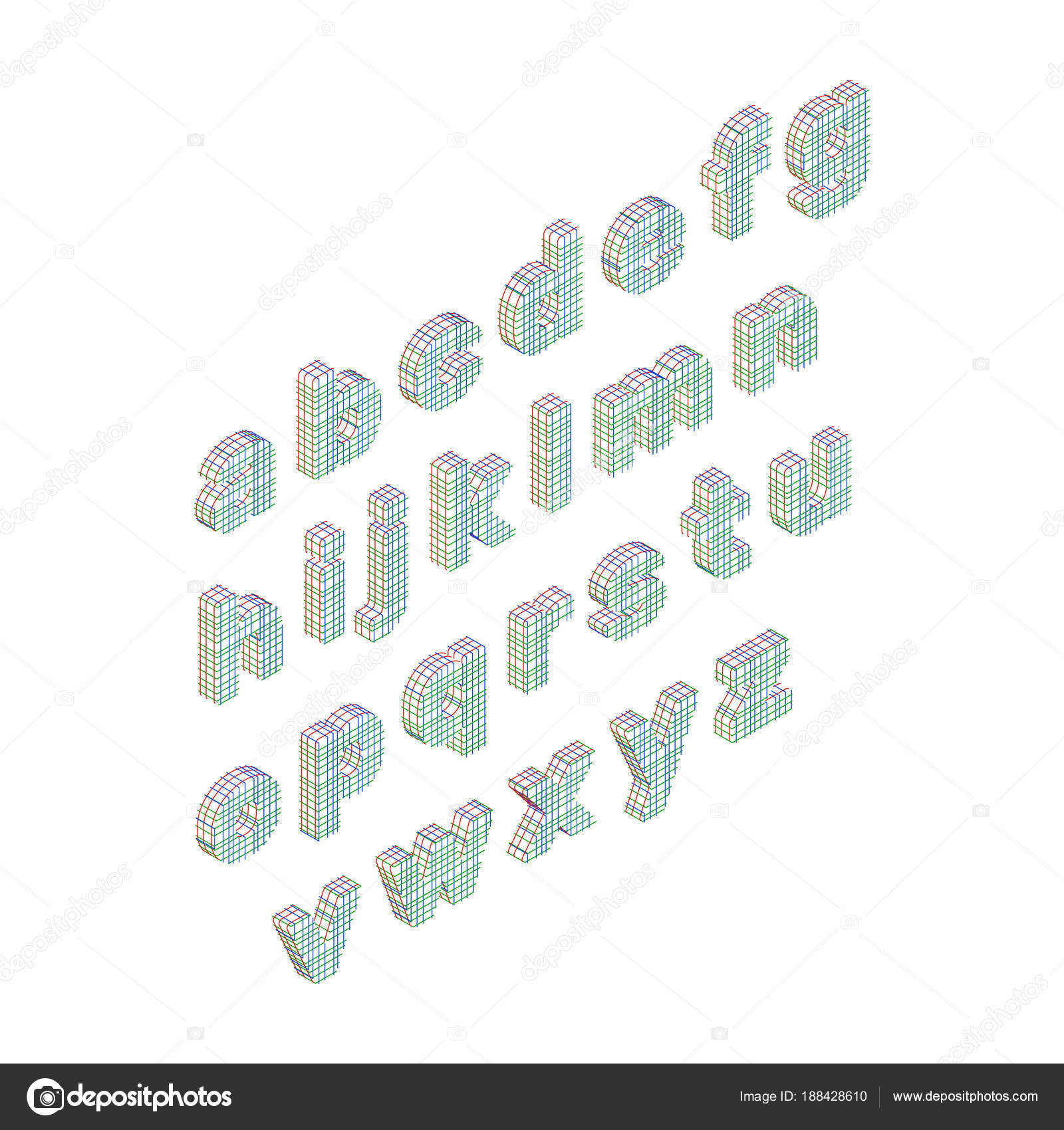 Letras del alfabeto de líneas. Aislado sobre fondo blanco.Isometri ...