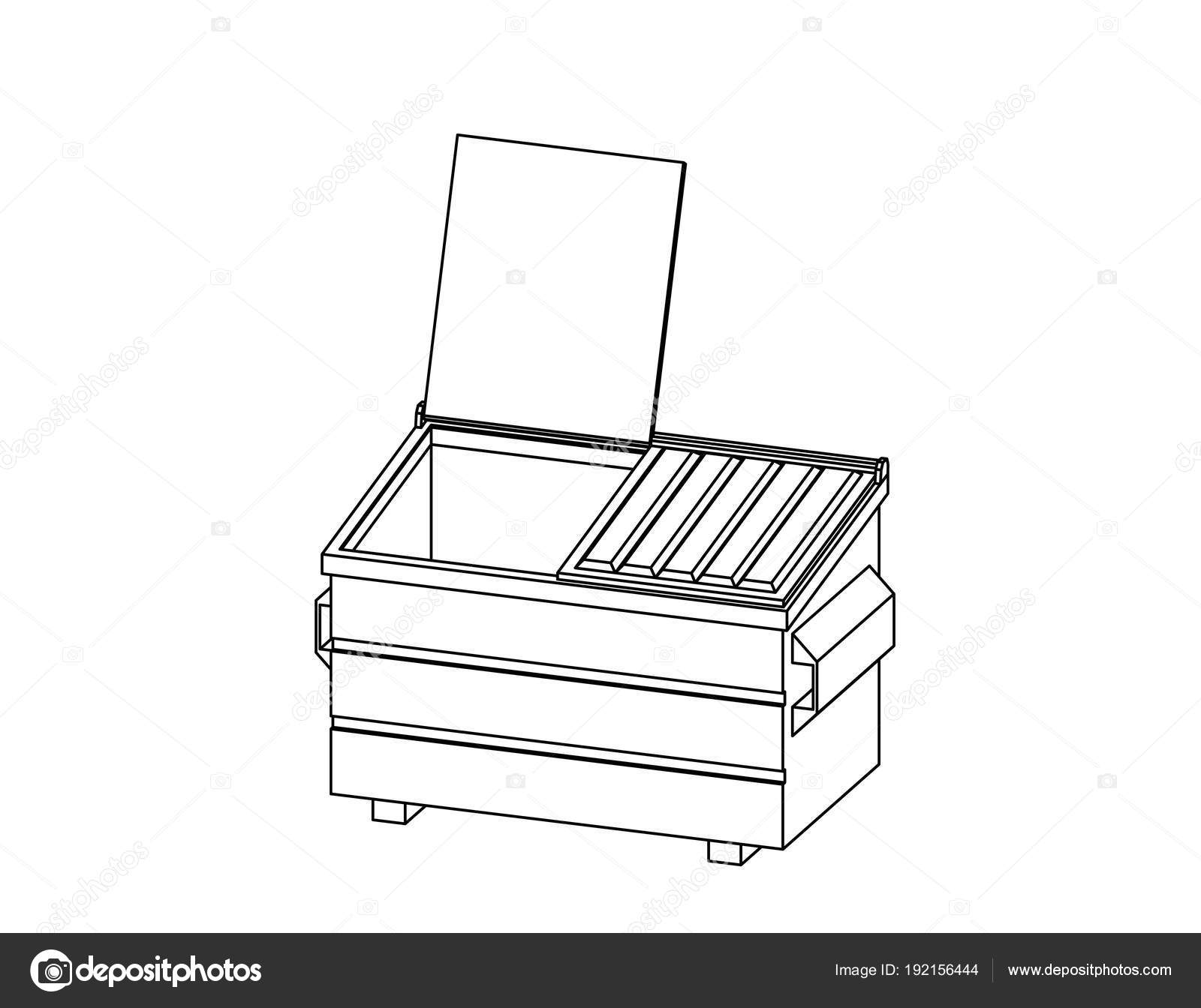 Recycling dumpster. Isolated on white background. Vector outline Stock ...