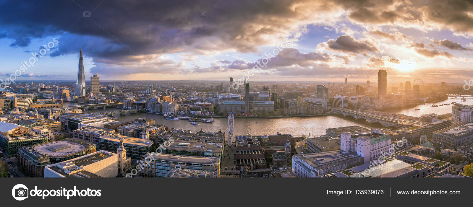 London, England - Panoramic skyline view of south London at sunset ...