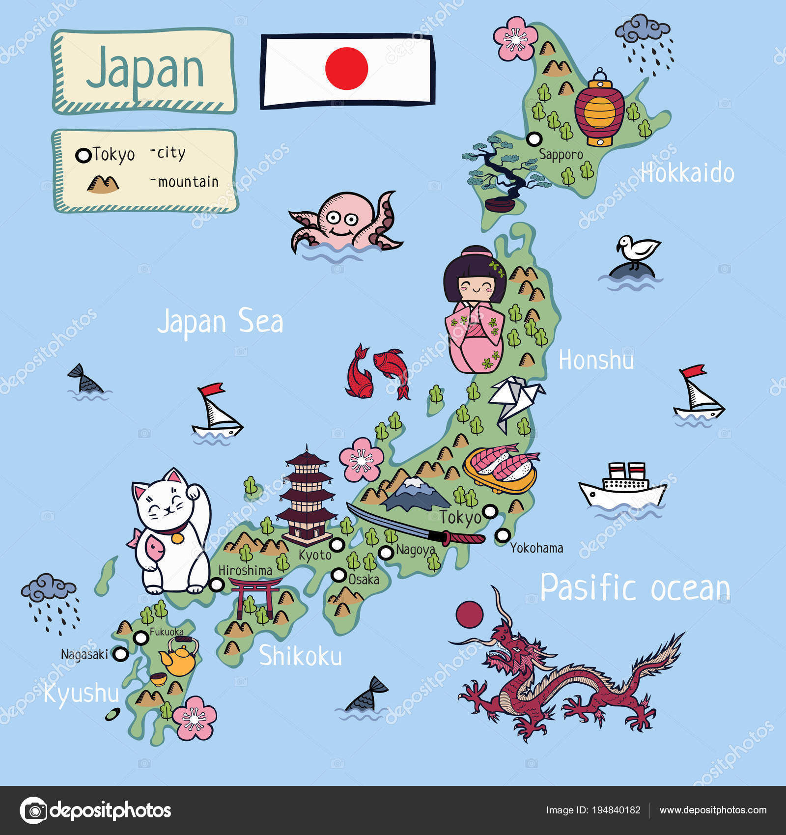 Cartoon Mapa Japão imagem vetorial de © lashmipics #194840182