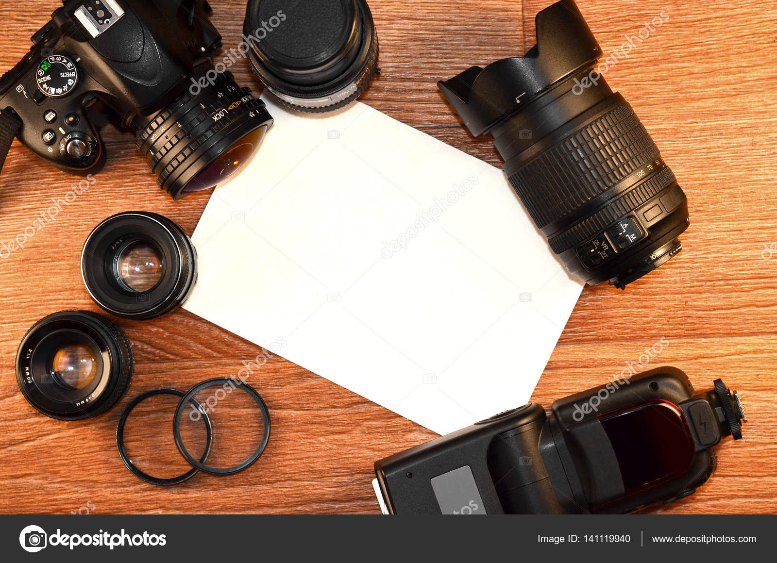 Complete Kit Modern Digital Slr Camera Blank Sheet Paper Copyspace ...