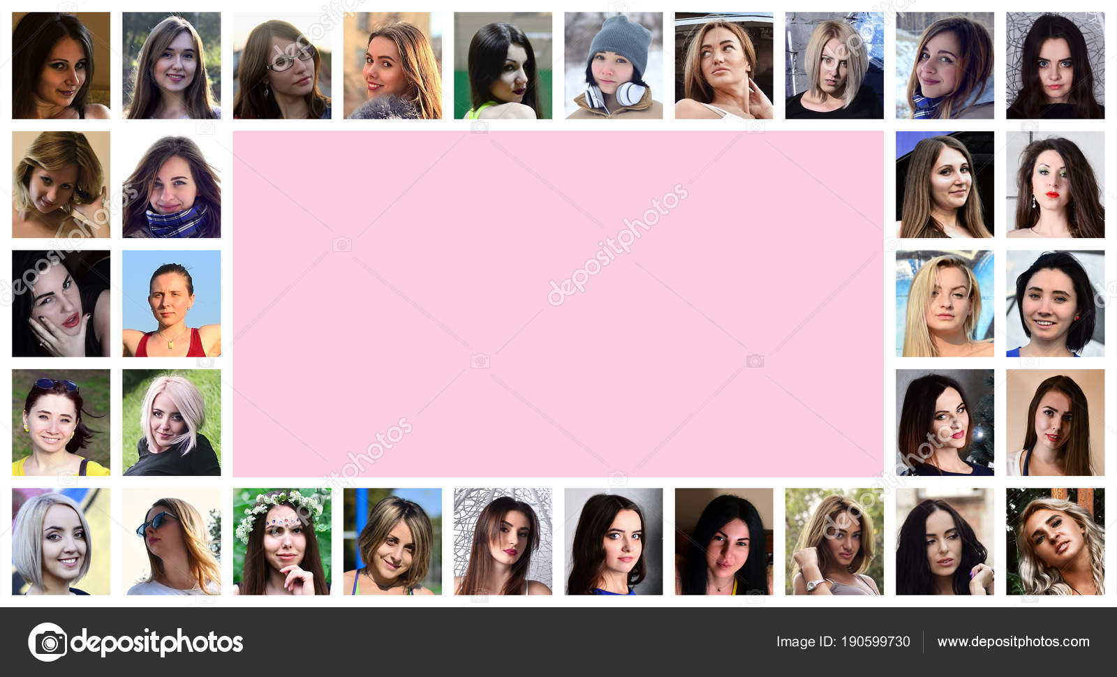 Collage Group Portraits Young Caucasian Girls Social Media Network Set ...