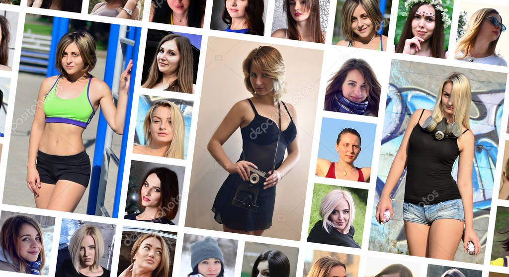 Collage retratos grupales de chicas cauc sicas j venes para redes sociales. Conjunto de fotos ...
