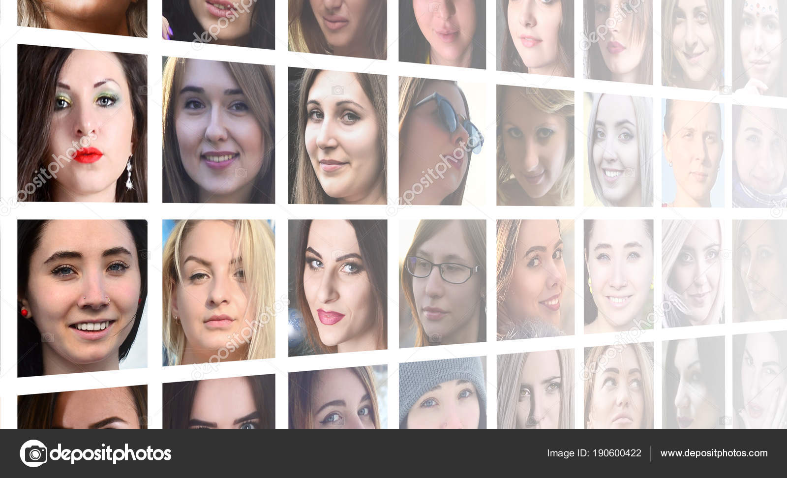 Collage Group Portraits Young Caucasian Girls Social Media Network Set ...