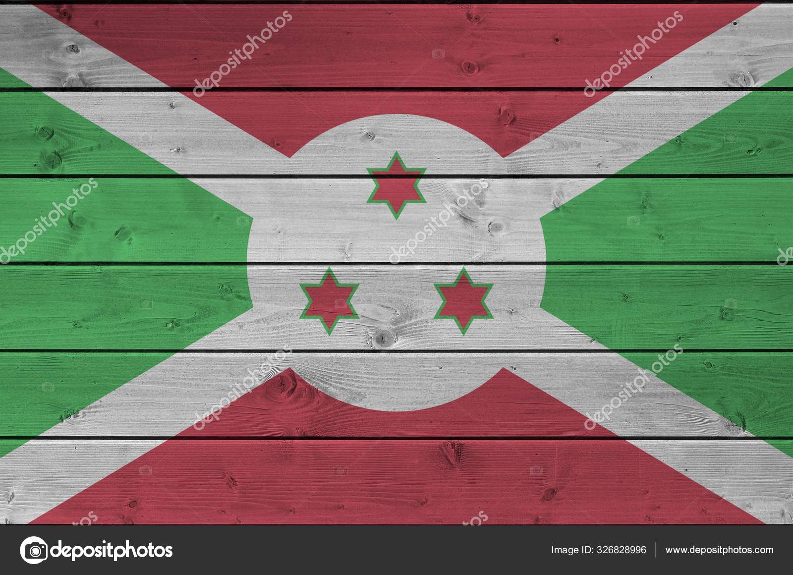 Burundi Flag Depicted Bright Paint Colors Old Wooden Wall Close ⬇ Stock ...