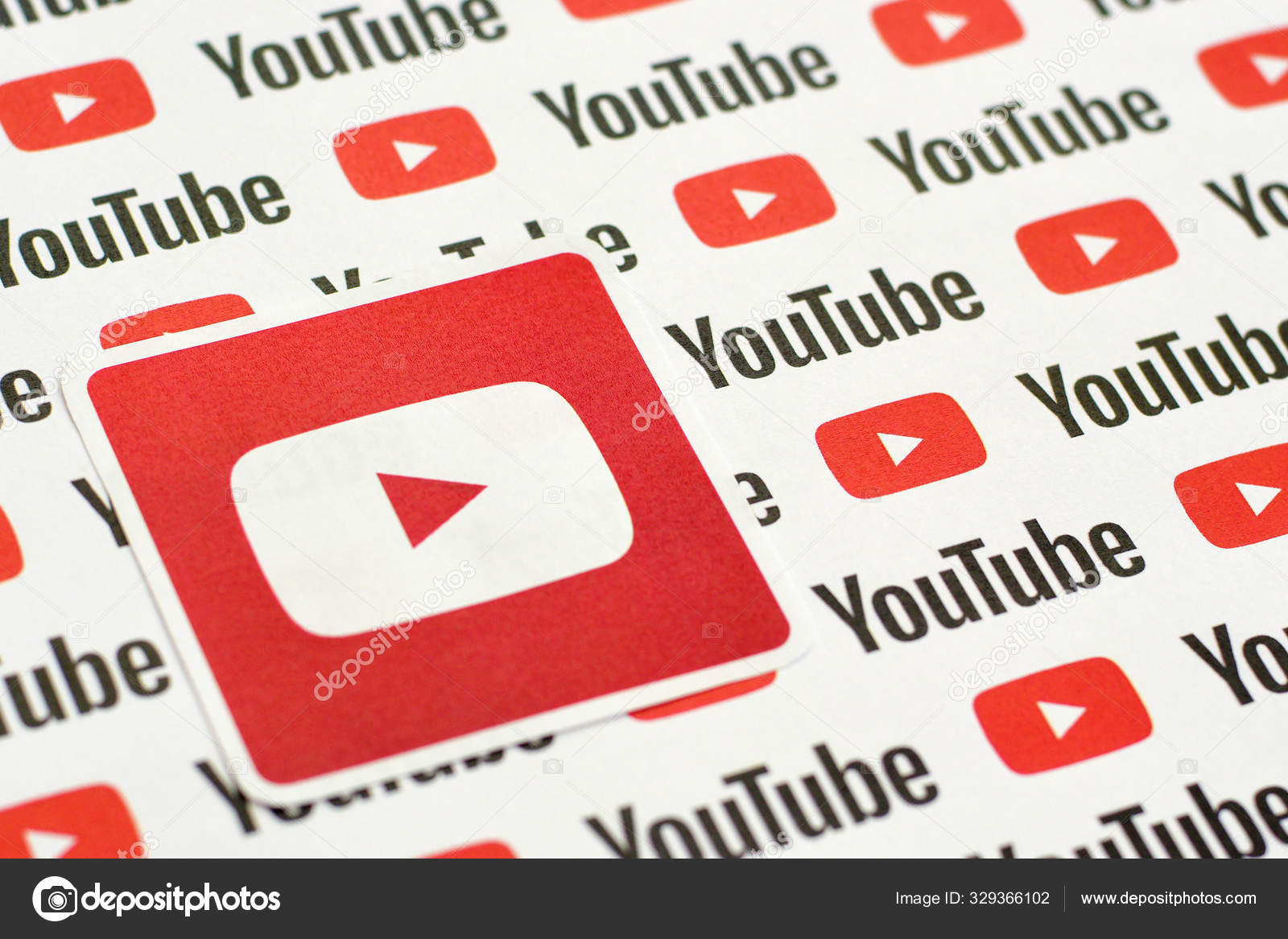 Youtube logo sticker on pattern printed on paper with small youtube ...