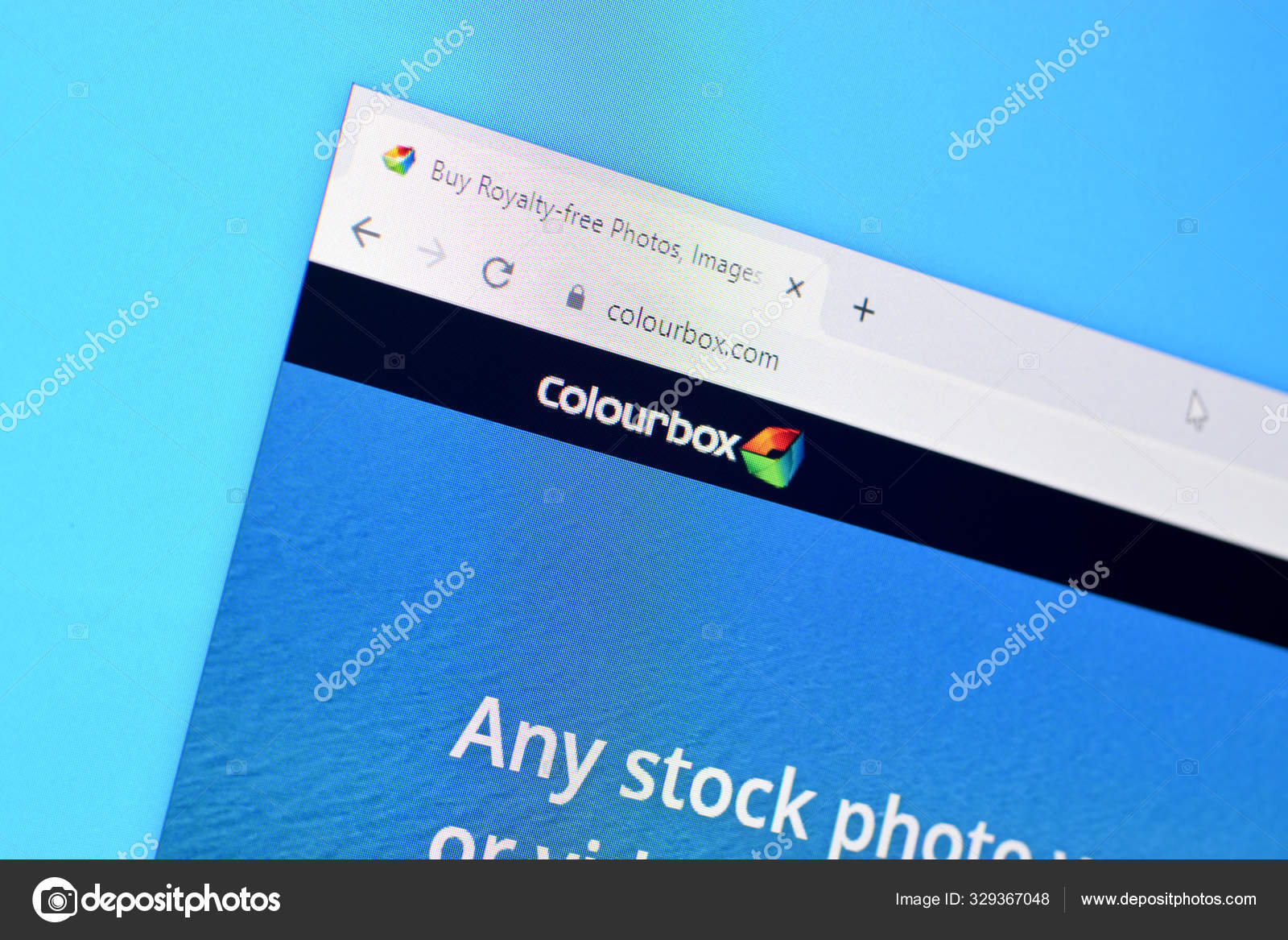 Homepage of colourbox website on the display of PC, url - colourbox.com ...