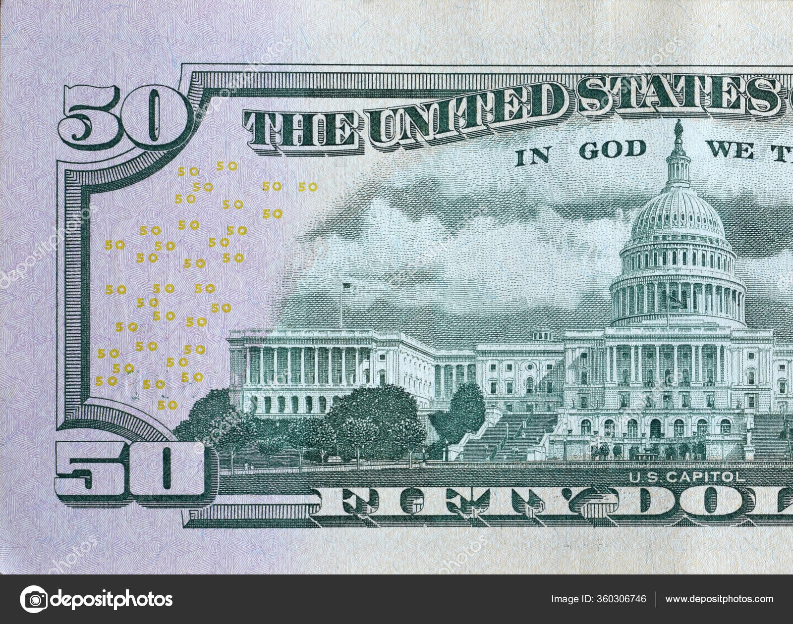 Capitol Dollars Banknote Back Side Closeup Macro Fragment United States ...