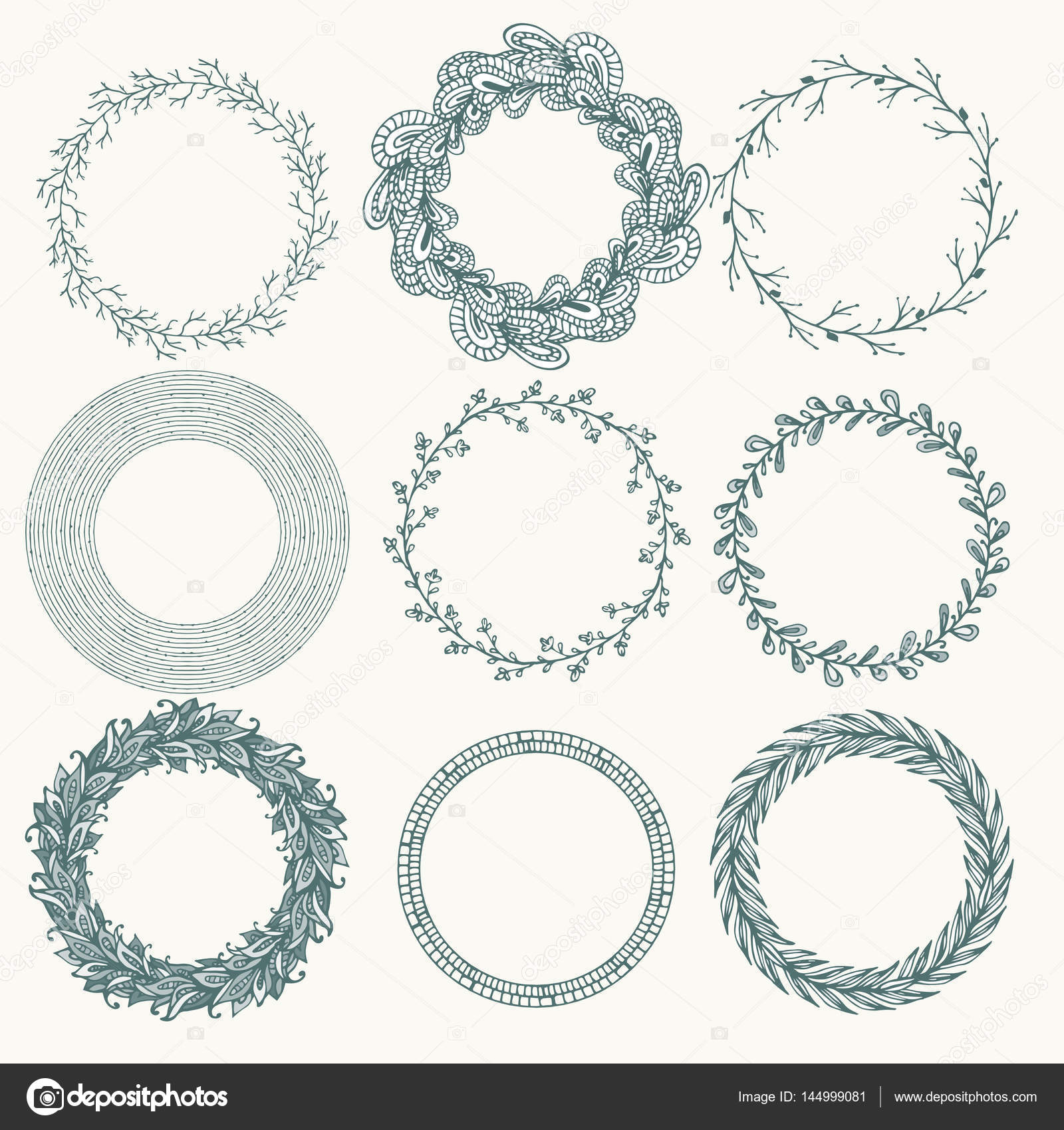 Set of hand-drawing spring wreathes. — Stock Vector © alexdancer #144999081