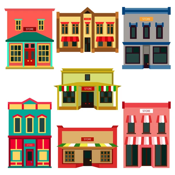 Store shop front window buildings color icon set Stock Vector Image by ...