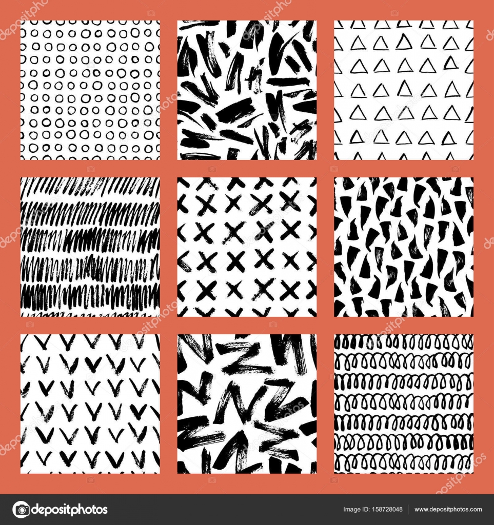 Set of hand-drawn seamless brush strokes patterns. Stock Vector Image ...