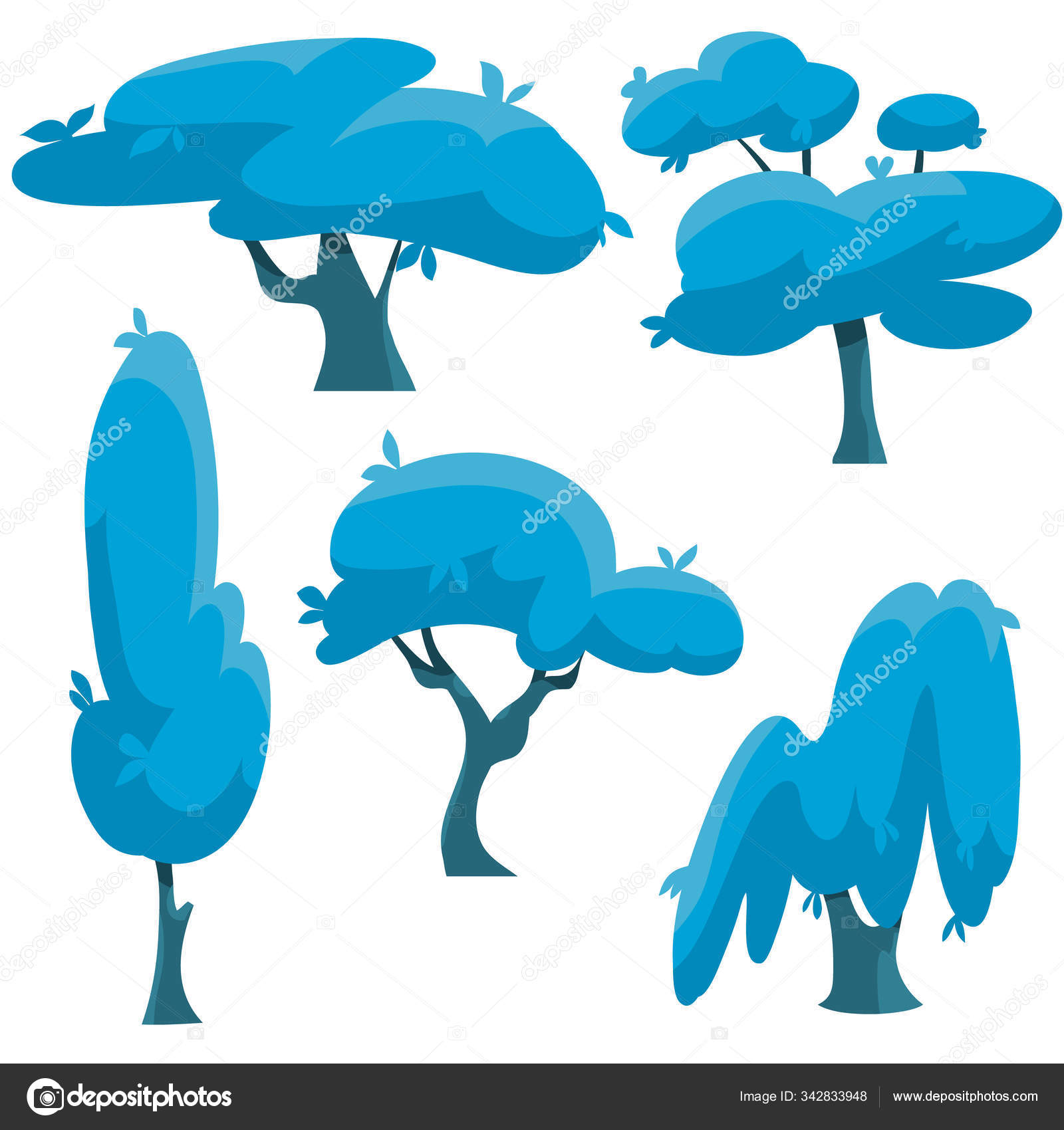 Blue trees. A set of abstract stylized blue trees. Natural illustration ...