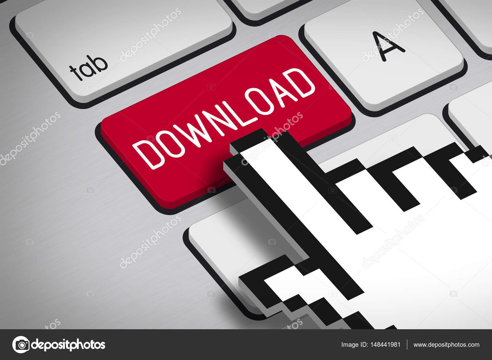 3D rendering - Computer Keyboard with Download Button and Hand C ...