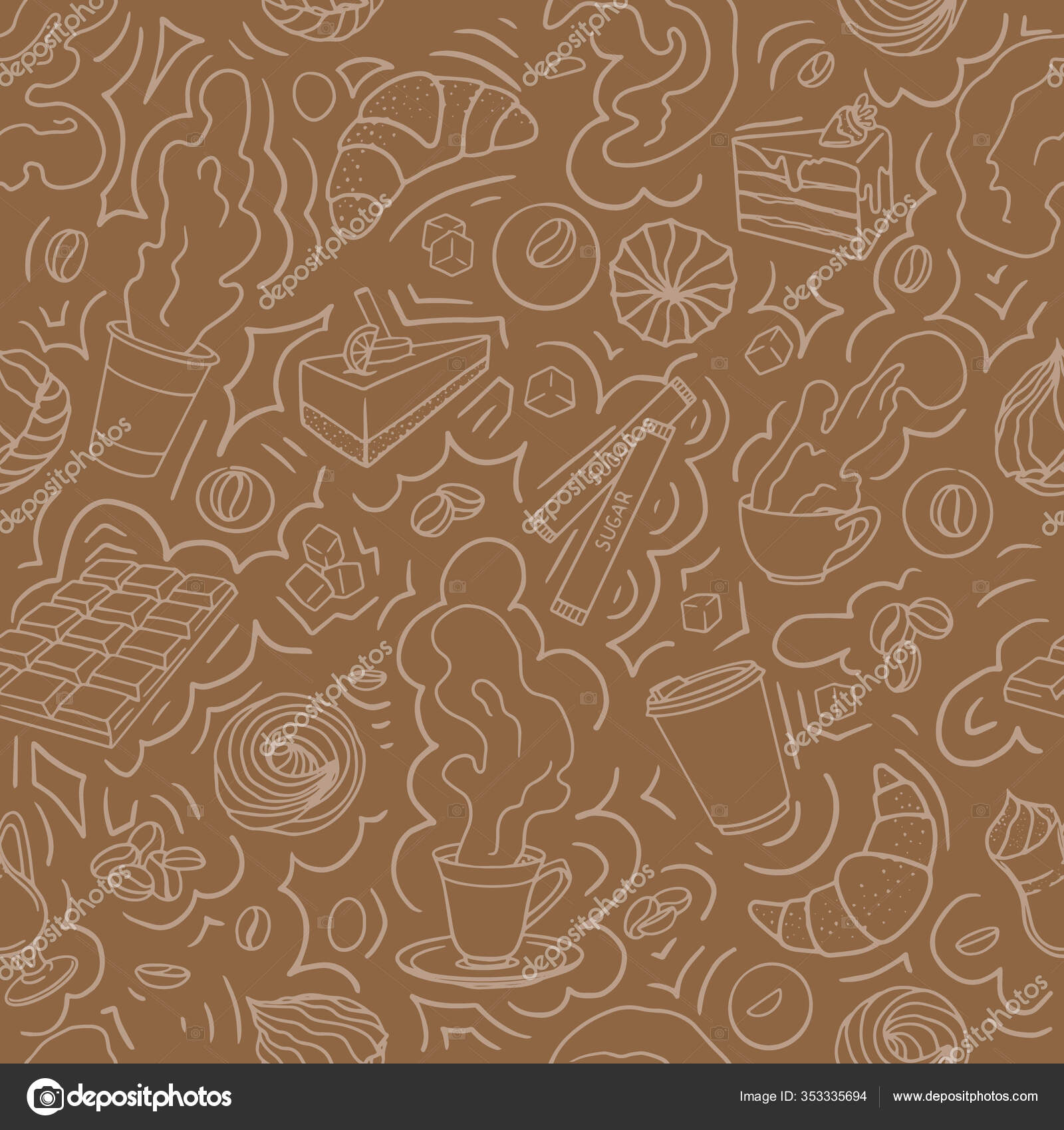 Coffee chocolate texture seamless with drink and sweets, cake, Stock ...