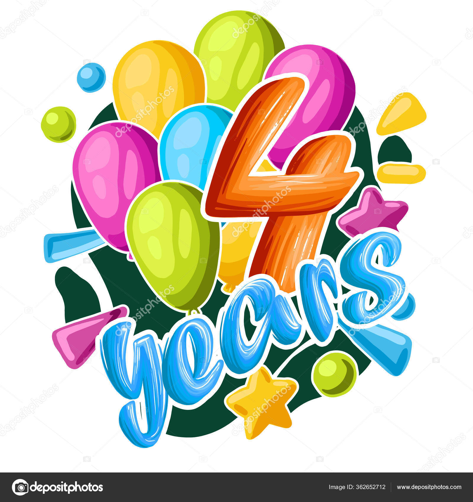 Happy birthday 4 years. Colorful festive illustration for balloon Stock ...