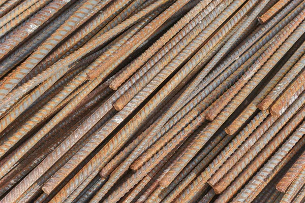 Rusty rebar steel used in construction background texture — Stock Photo ...