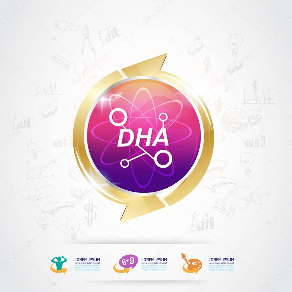 Concepto del icono del vector de vitamina Omega 3 y DHA para niños. 2023