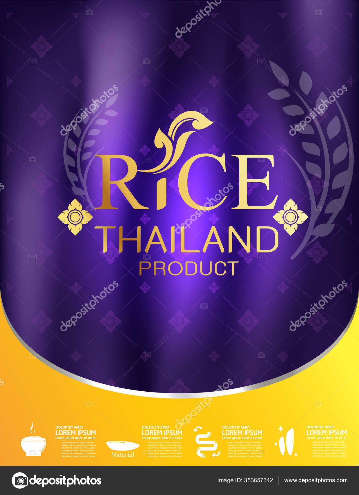 Rice Thailand Food Logo Banner Packaging Products Background Thai Arts ...