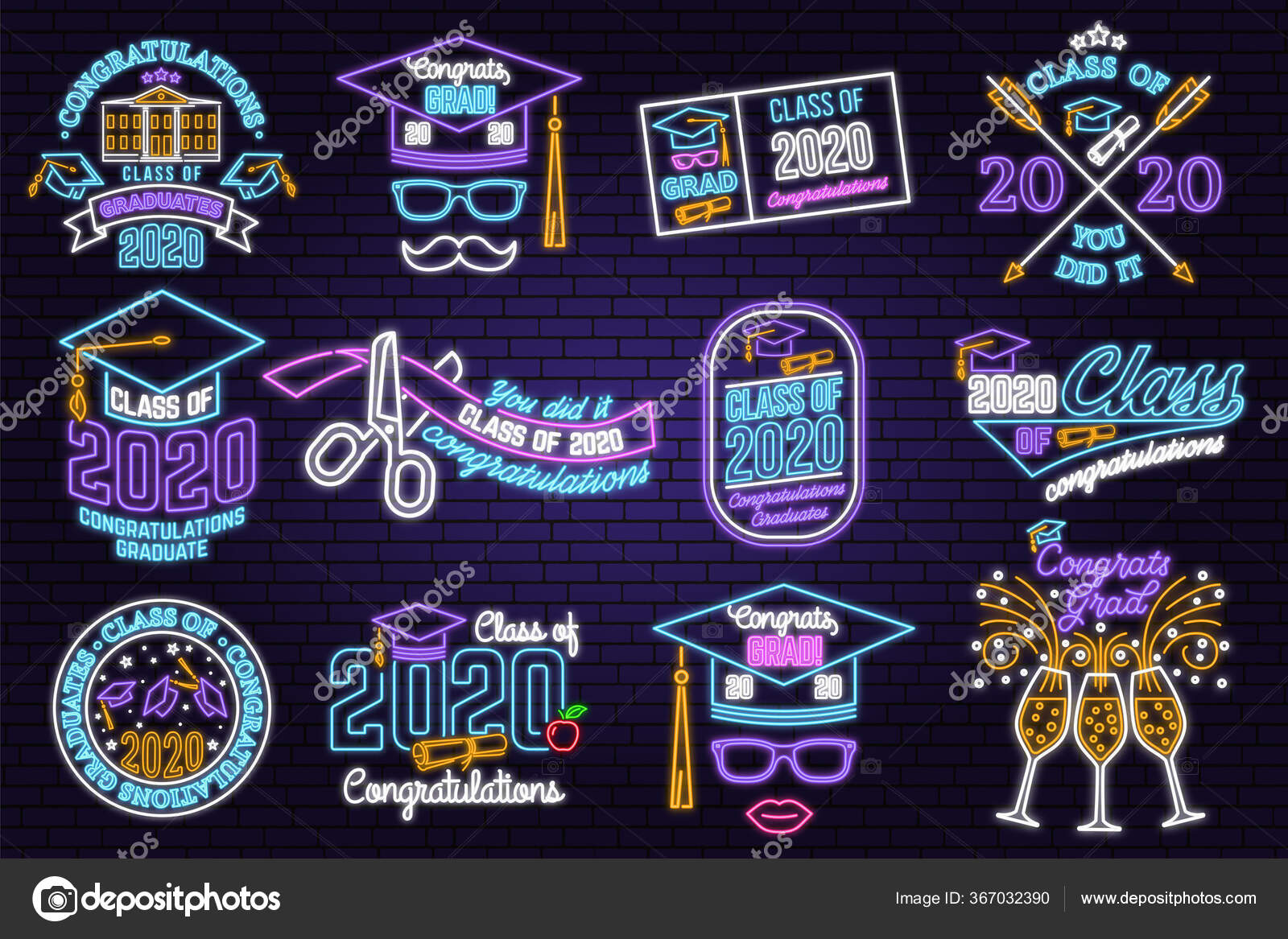 Set of Vector Class of 2020 neon bright signboard, light banner Neon ...