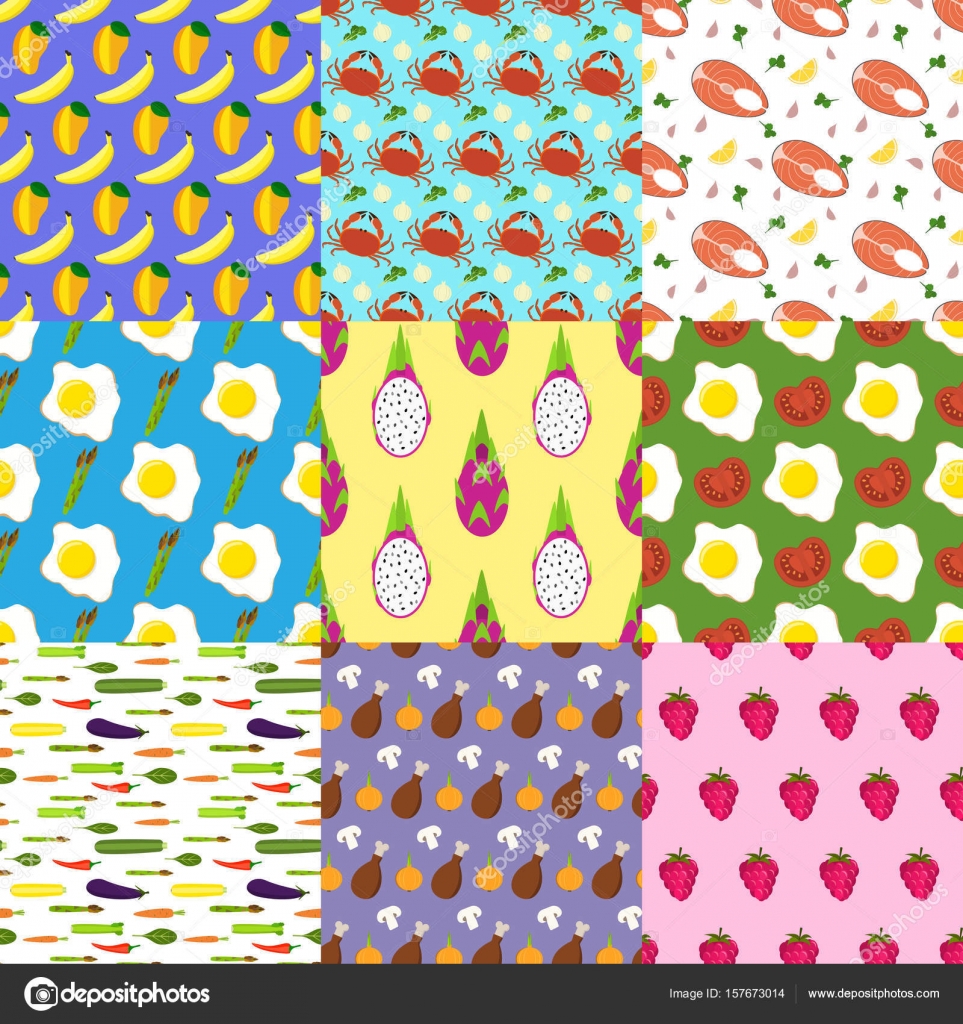 Set of food patterns Stock Vector Image by ©unununij #157673014