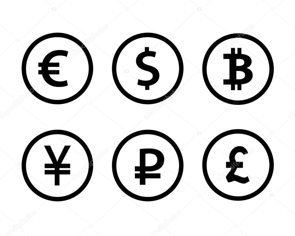 Signos de diferentes monedas sobre un fondo blanco 2023