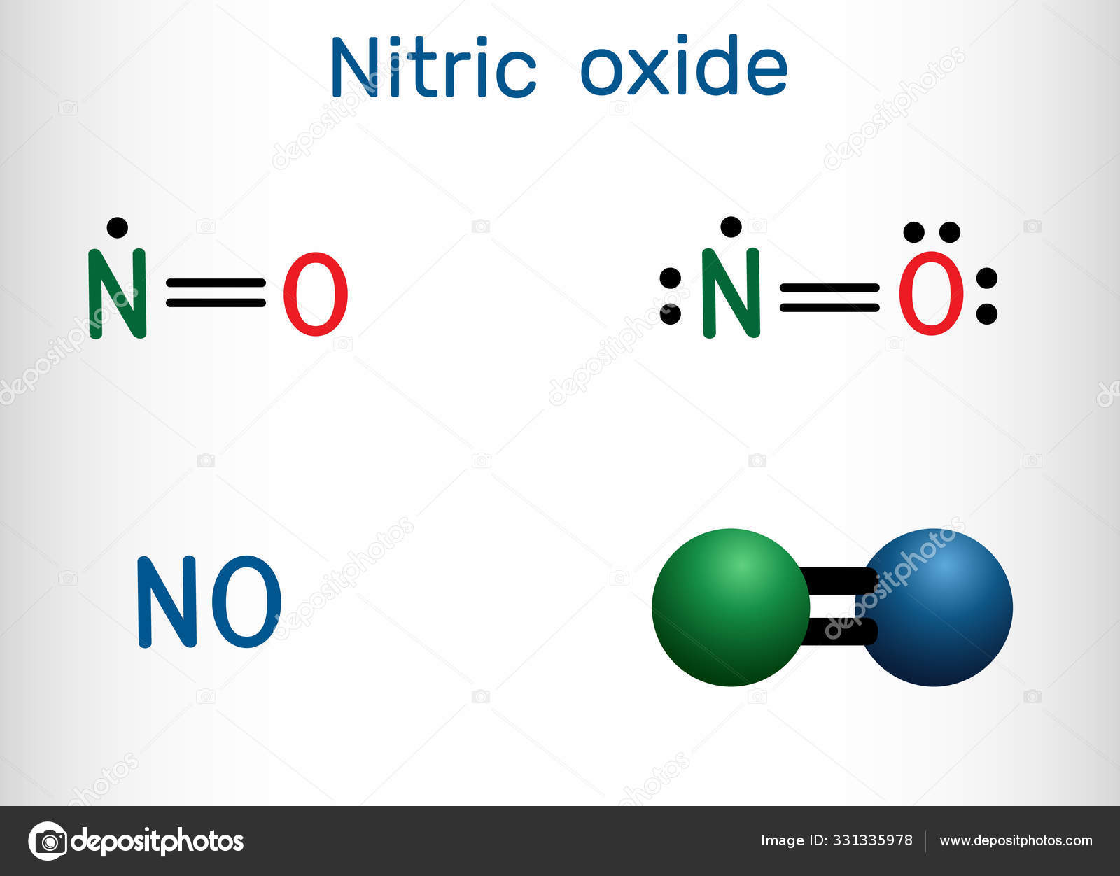 Nitric oxide, nitrogen monoxide, NO molecule. Structural chemical ...
