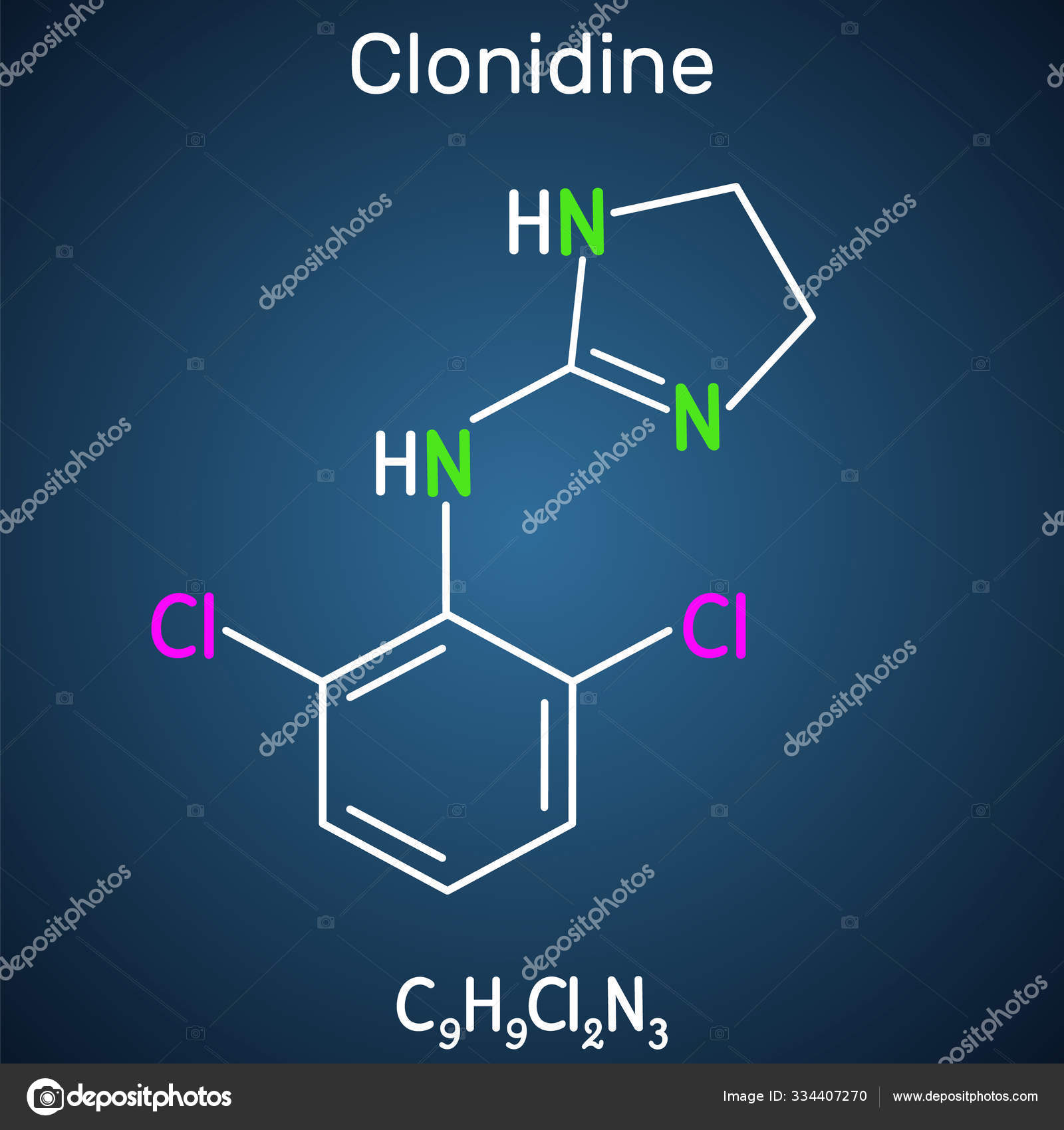 Clonidine molecule. It is useful for the treatment of hypertension ...