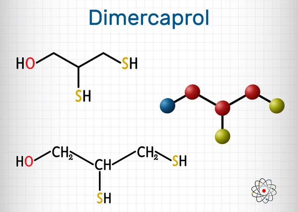 Dimercaprol, BAL, British anti-Lewisite, C3H8OS2, molécula. Es agente ...