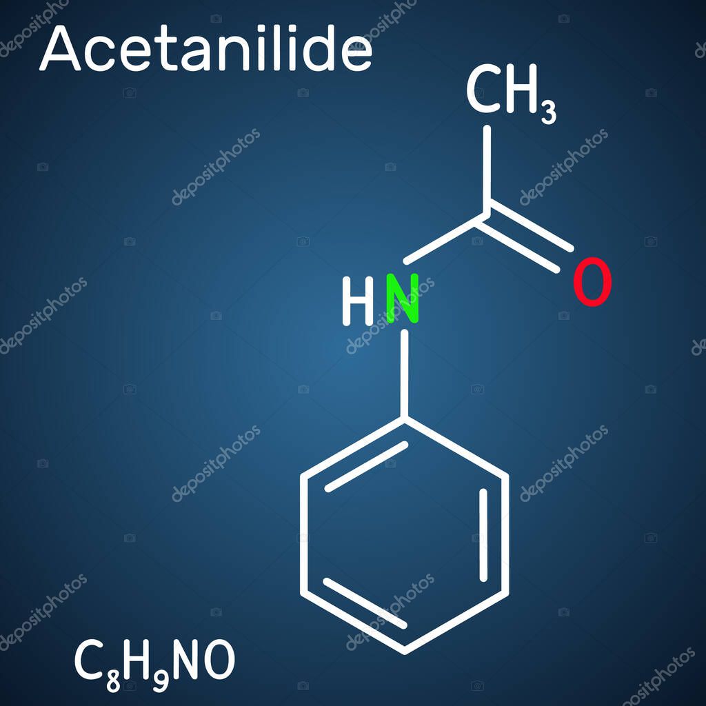 Acetanilida, C8H9NO, molécula de droga. Tiene propiedades analgésicas y ...