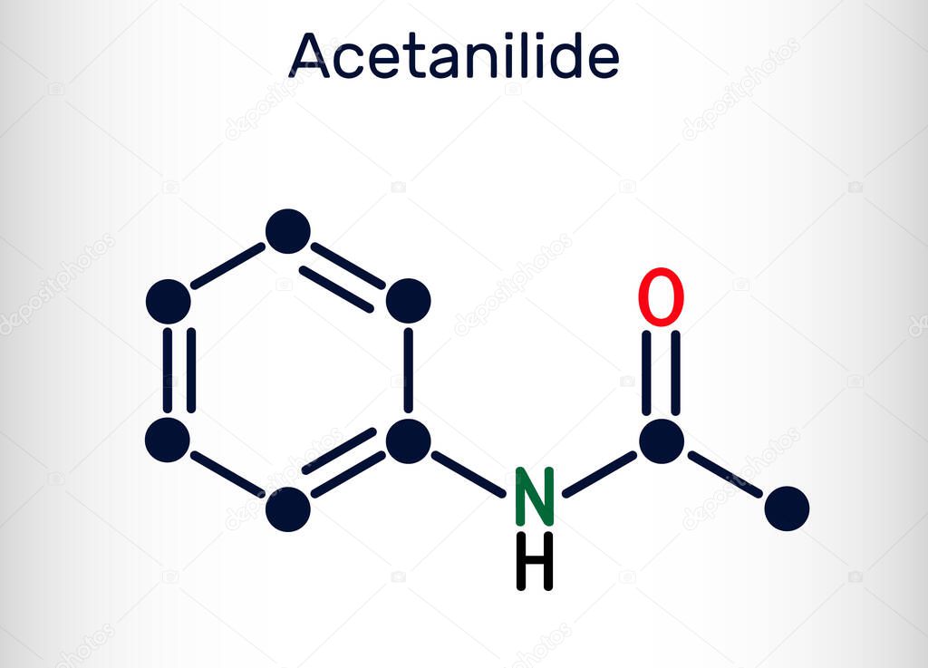 Acetanilida, C8H9NO, molécula de droga. Tiene propiedades analgésicas y ...