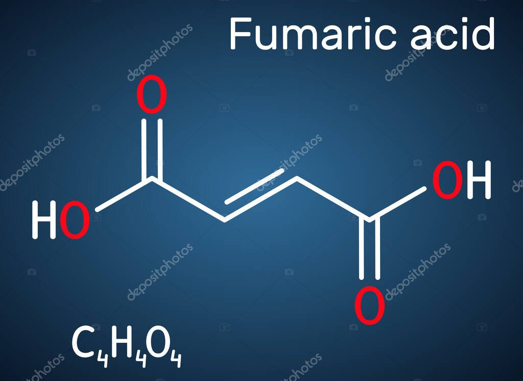 Ácido fumárico, C4H4O4, molécula. Es ácido dicarboxílico insaturado ...