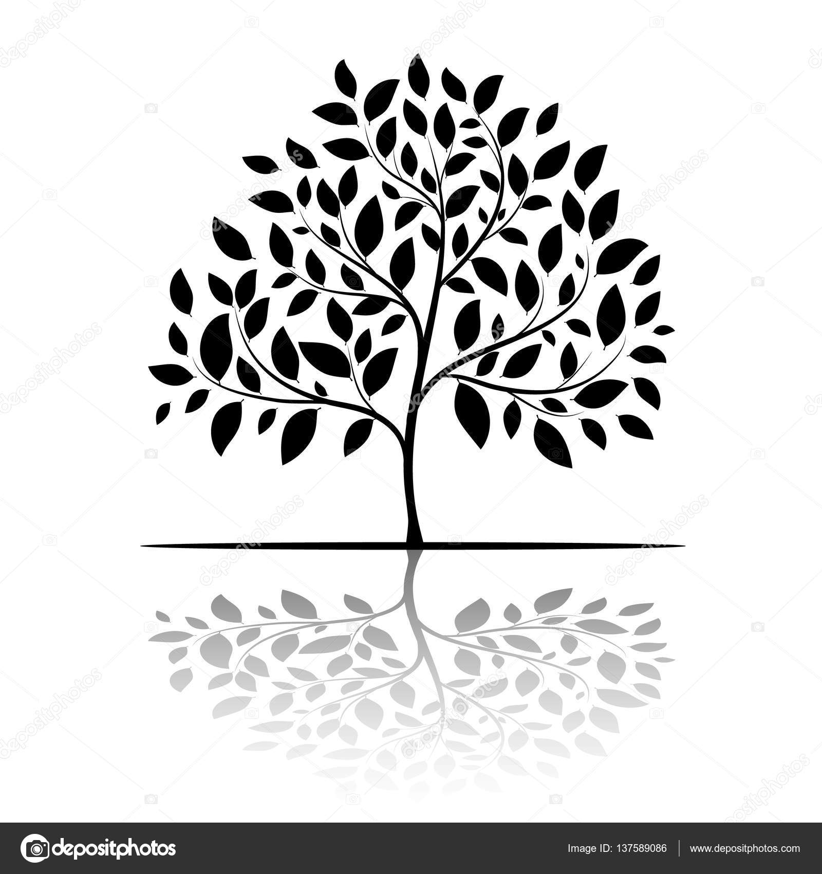 Tree silhouette with leaves on white background vector Stock Vector ...