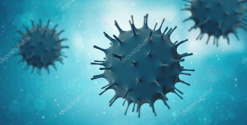 Vista microscópica de un virus infeccioso. Grupo de células virales ...