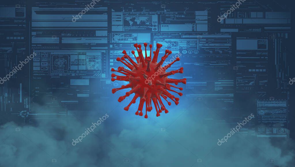 Vista microscópica de un virus infeccioso. Grupo de células virales ...