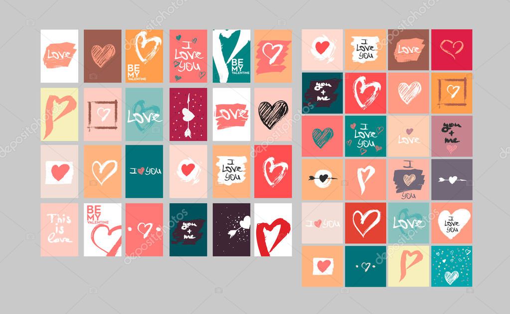 Colección vectorial de 48 tarjetas de San Valentín lindo. Plantilla ...