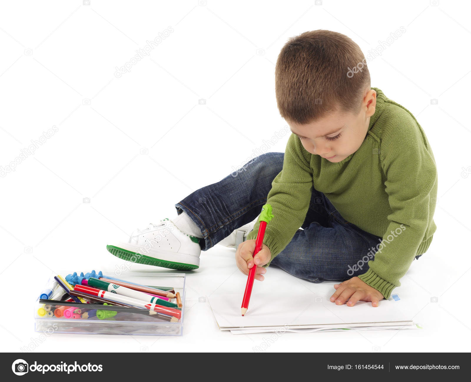 Kid drawing on white — Stock Photo © Goir #161454544
