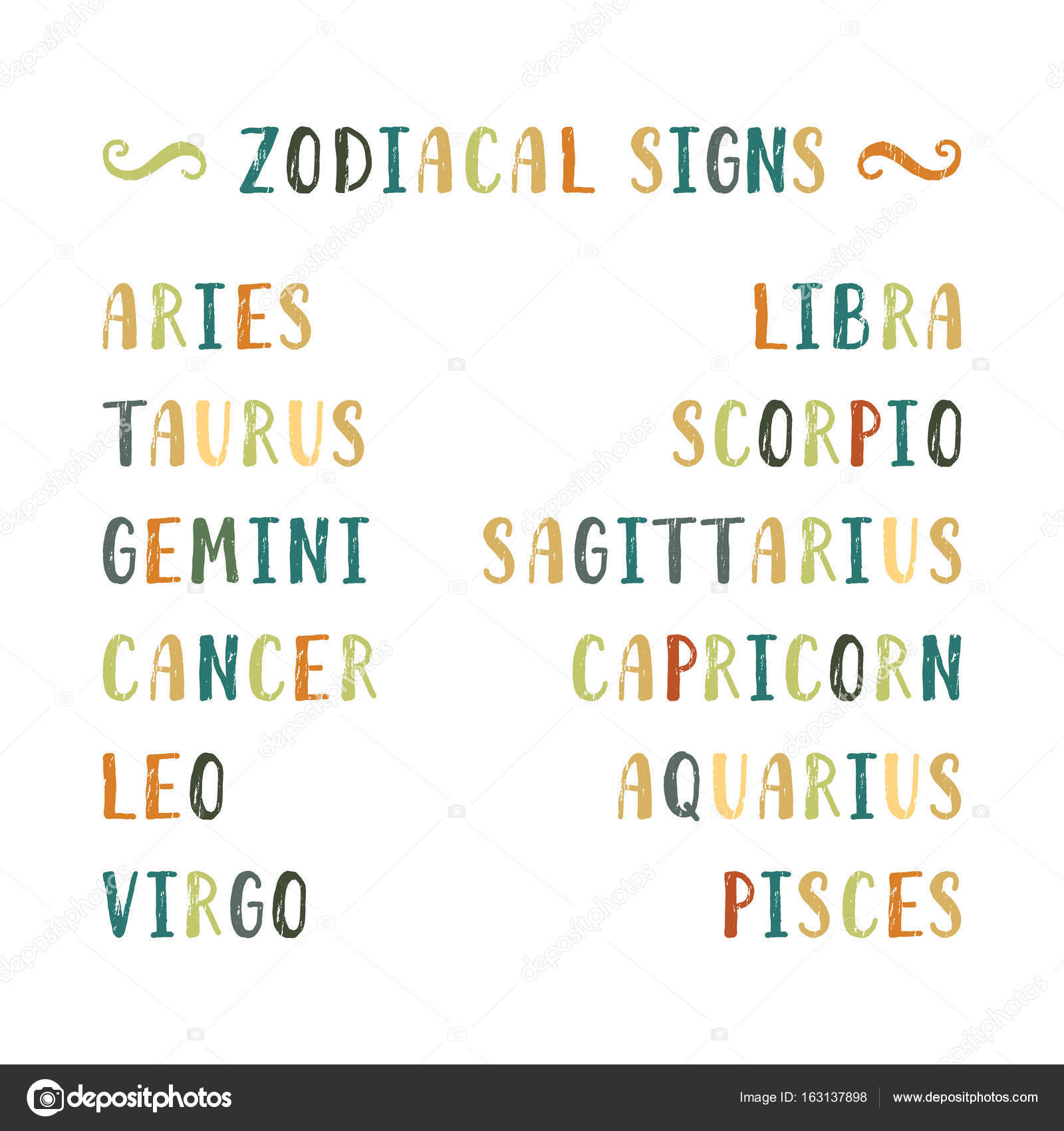 Zodiac signs names Stock Vector Image by ©ekmelica.gmail.com #163137898