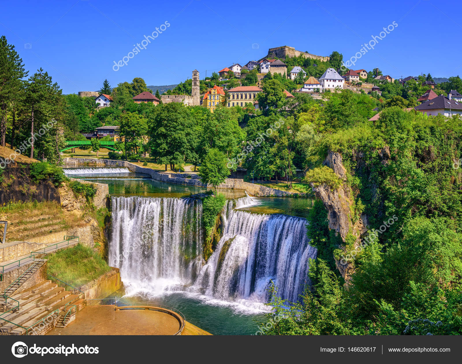Jajce town and Pliva Waterfall, Bosnia and Herzegovina — Stock Photo ...