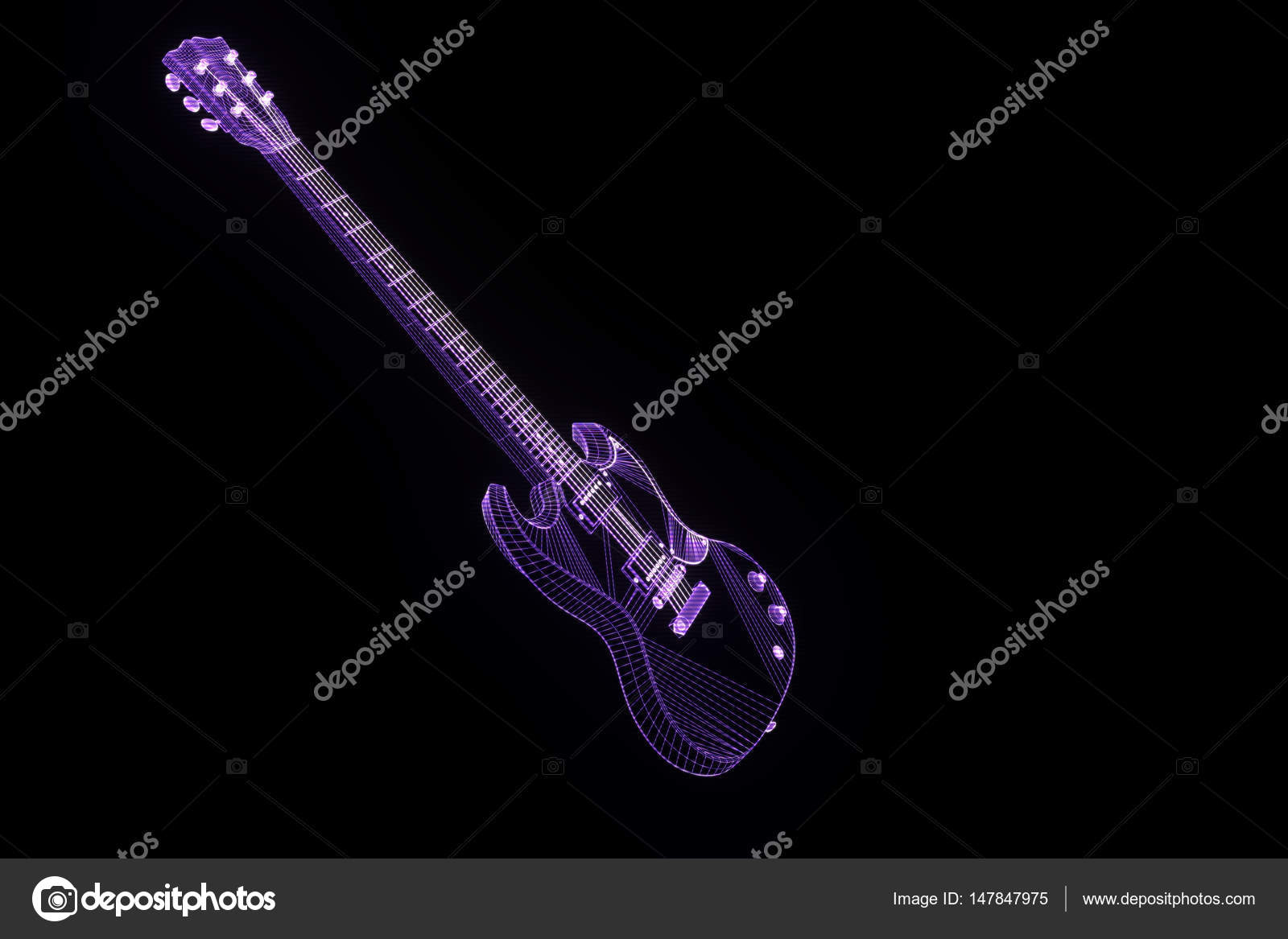 3D Guitar in Hologram Wireframe Style. Nice 3D Rendering — Stock Photo ...