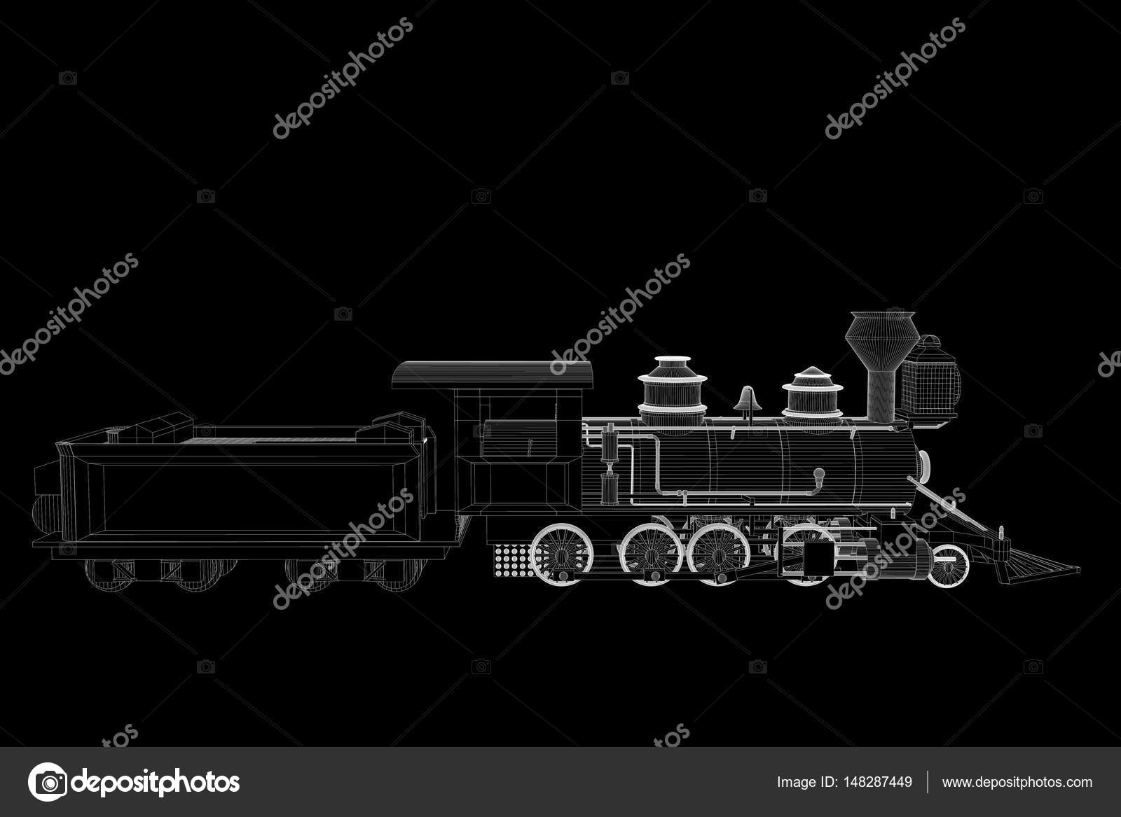 Train in Hologram Wireframe Style. Nice 3D Rendering — Stock Photo ...