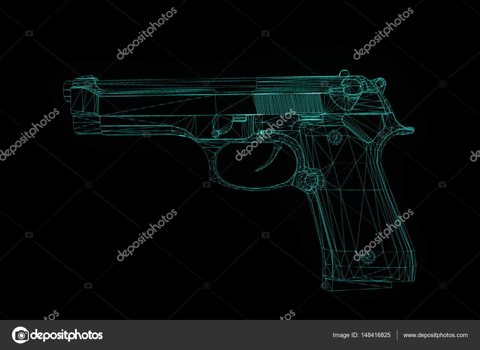 3D Gun Hologram Wireframe in Motion. Nice 3D Rendering — Stock Photo ...